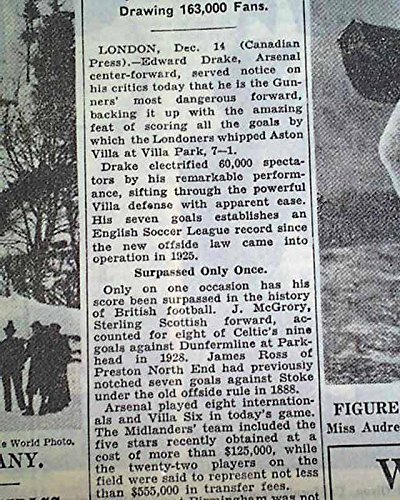 TED DRAKE Arsenal Football Club (Soccer) 7 GOALS Record Game 1935 Old ...