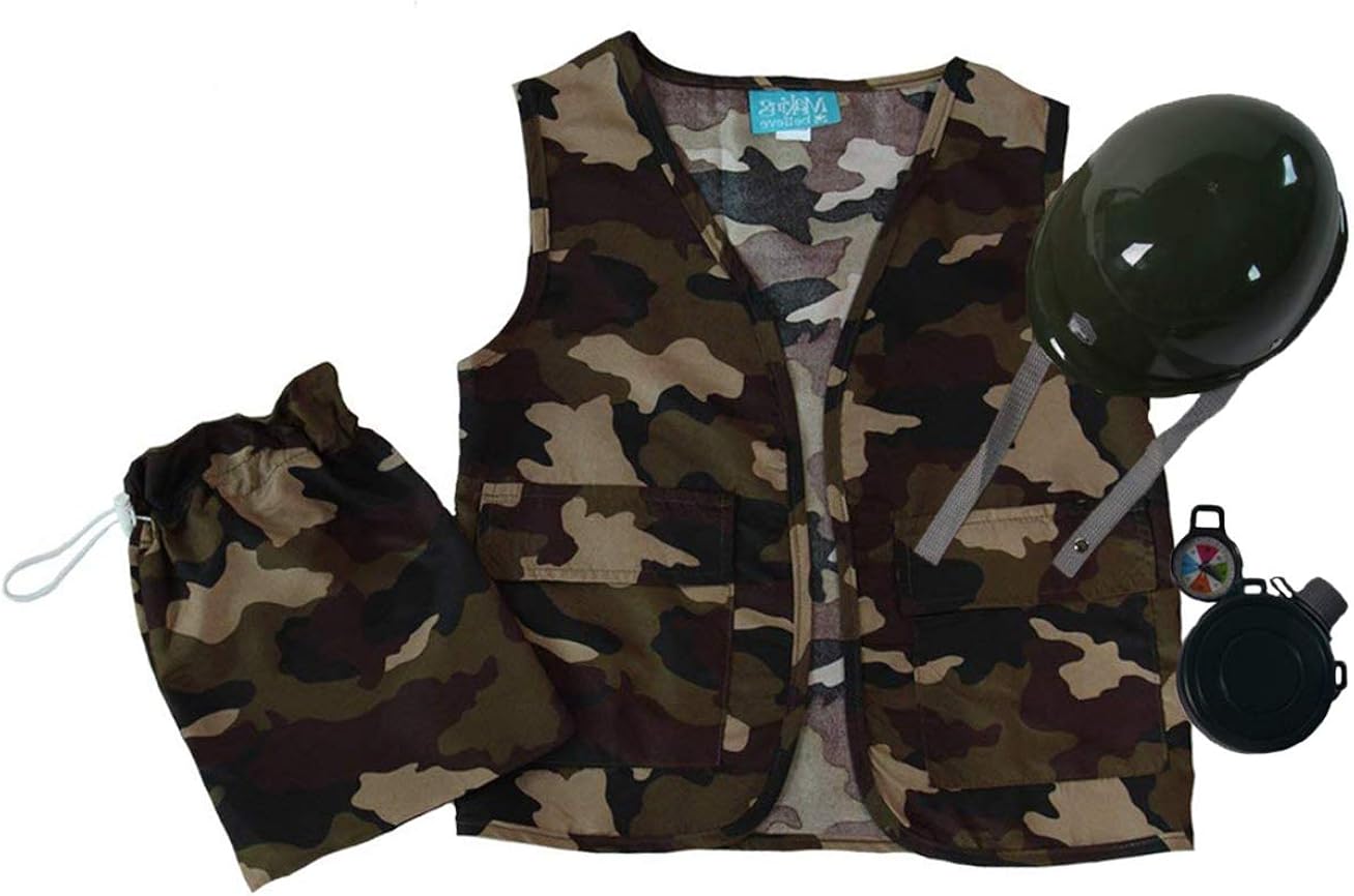 Amazon.com: Making Believe Boys Camo Army Soldier Vest, Helmet and Toy ...