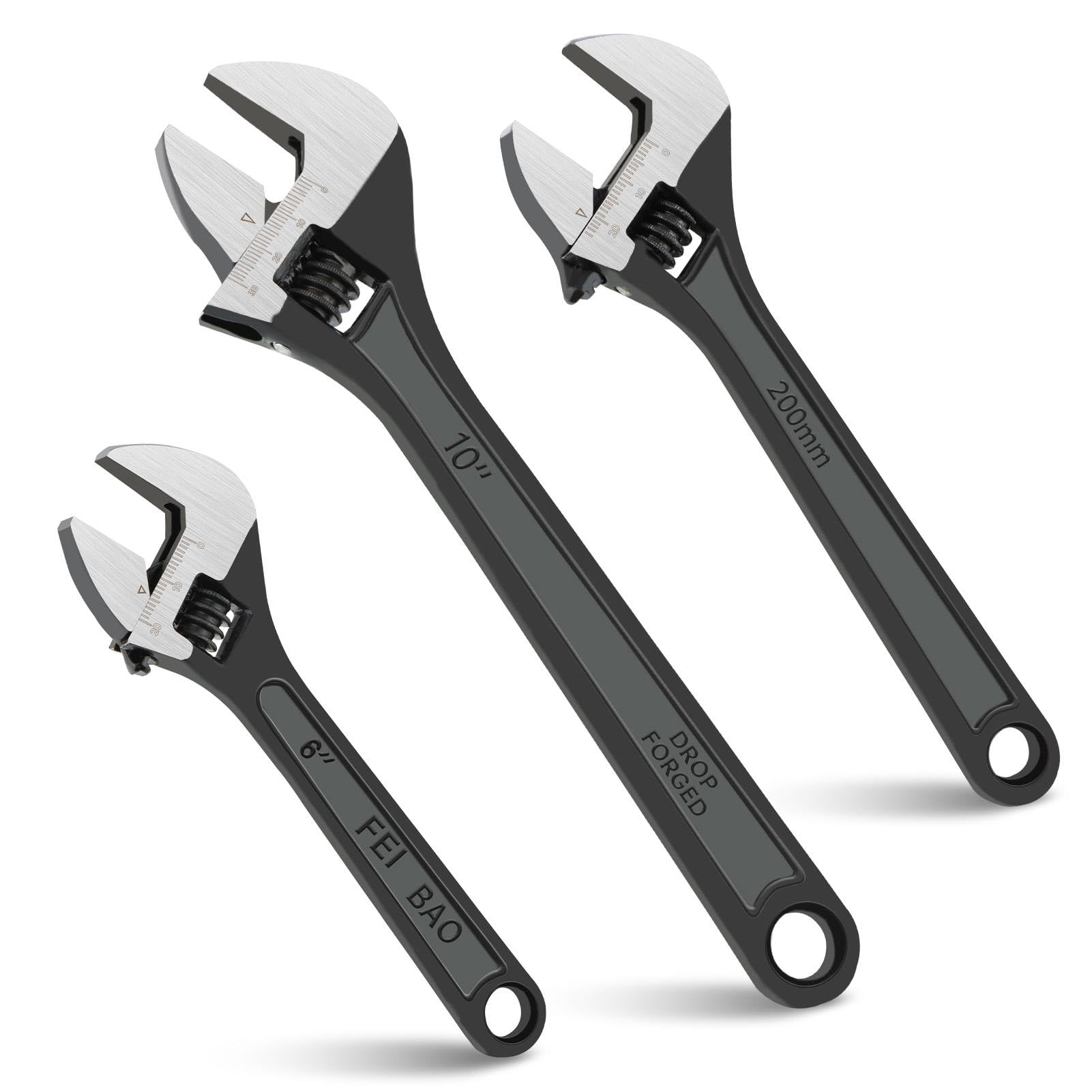 TLPCRKI 3-Piece Adjustable Wrench Sets, 6" 8" 10" Wide Jaw Black Oxide ...