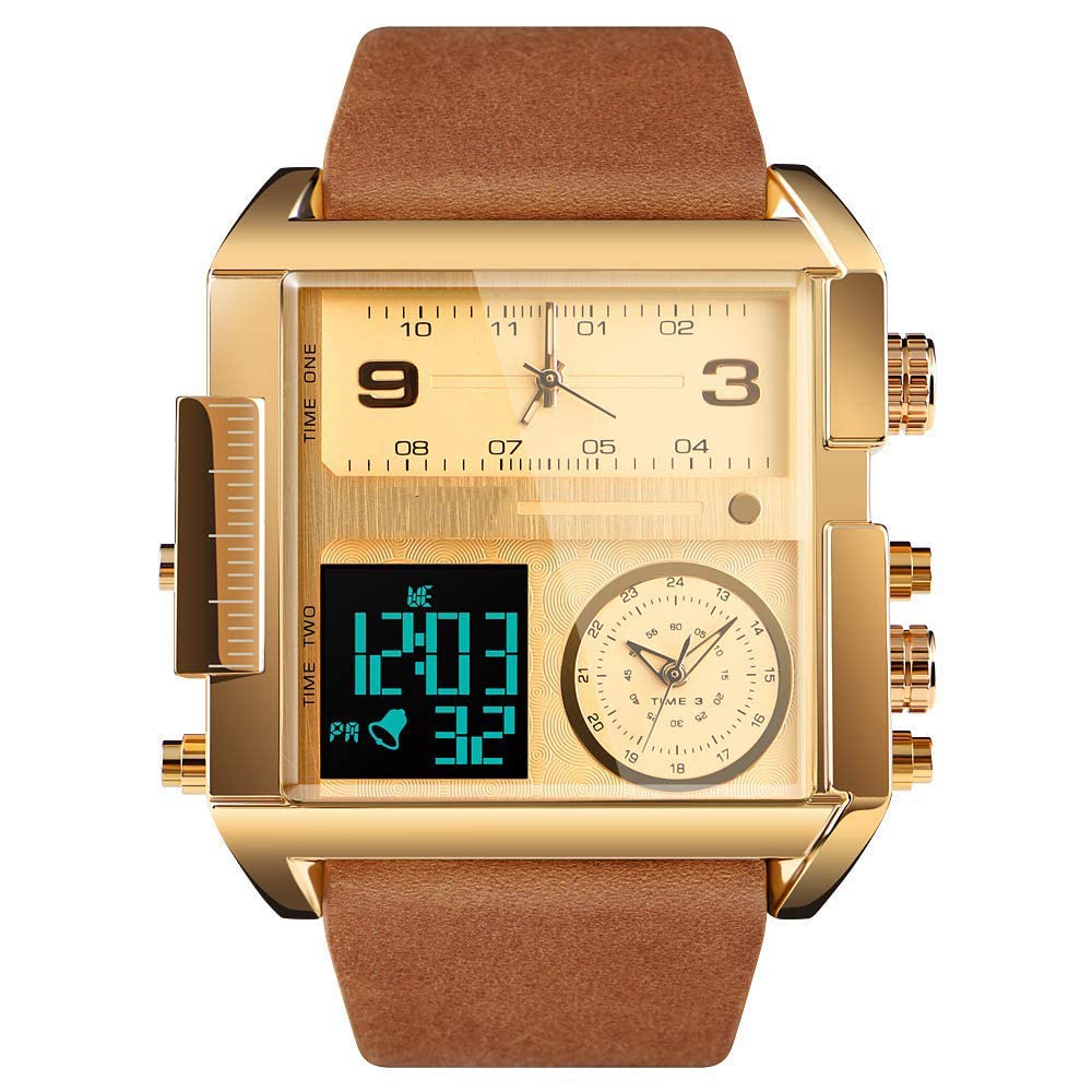 Men's Square Large Face Digital Sports Watch, LED Analog Quartz Wrist ...