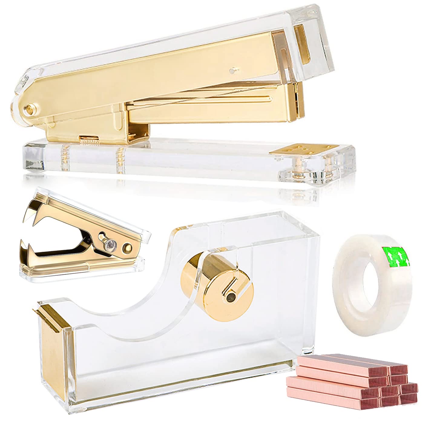 Acrylic Gold Tape Dispenser Gold Desktop Stapler, Acrylic Office ...