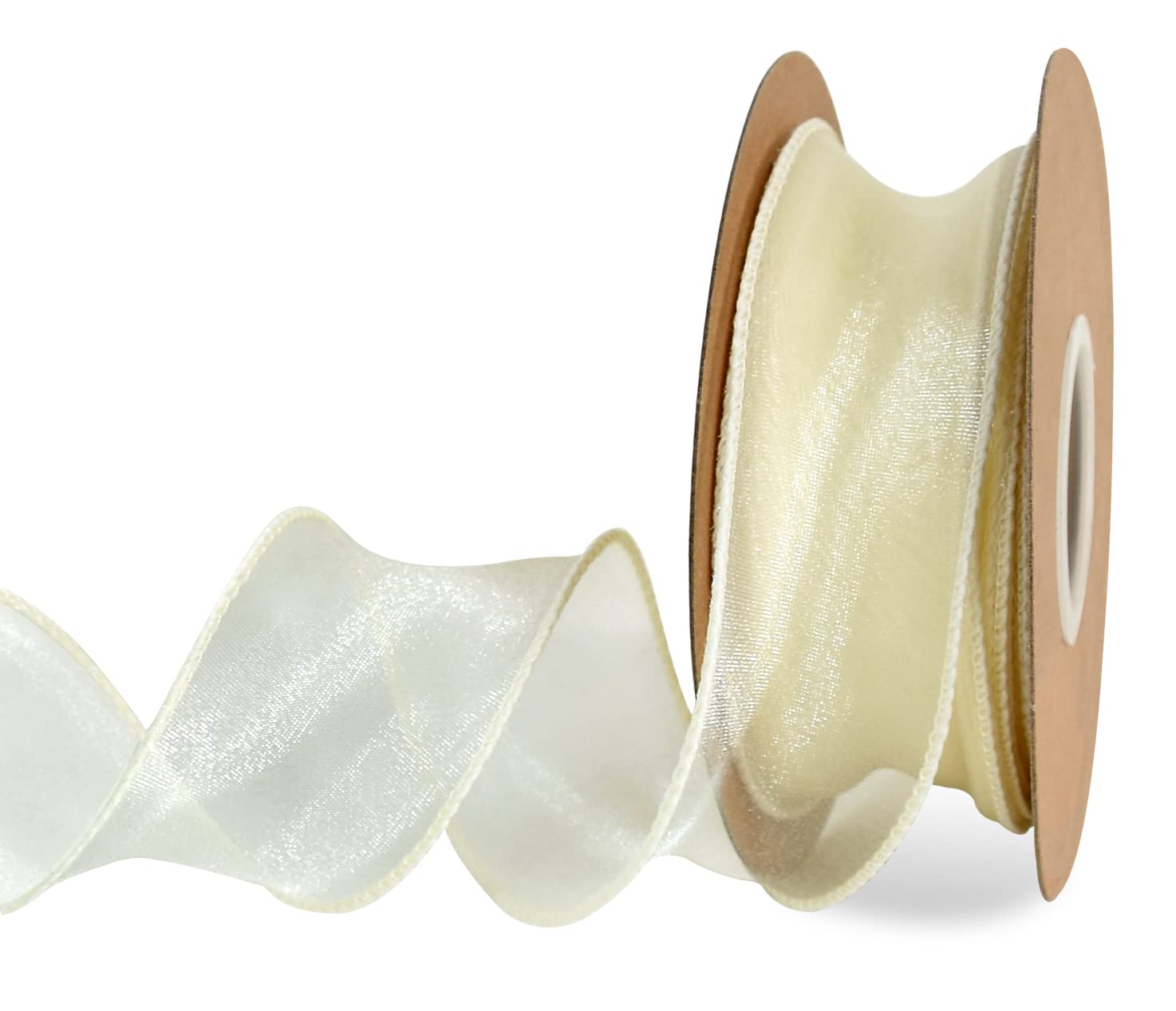 TONIFUL 1-1/2 Inch Wide Beige Cream White Wired Chiffon Ribbon Sheer ...