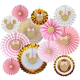 Amazon.com: 12pcs Pink and Gold Glitter Minnie Paper Flowers Pom Poms ...