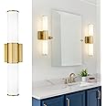 METWET Bathroom Light Fixtures, 2-Light Vanity Lights for Mirror with Milk Glass Shade, Brushed ...