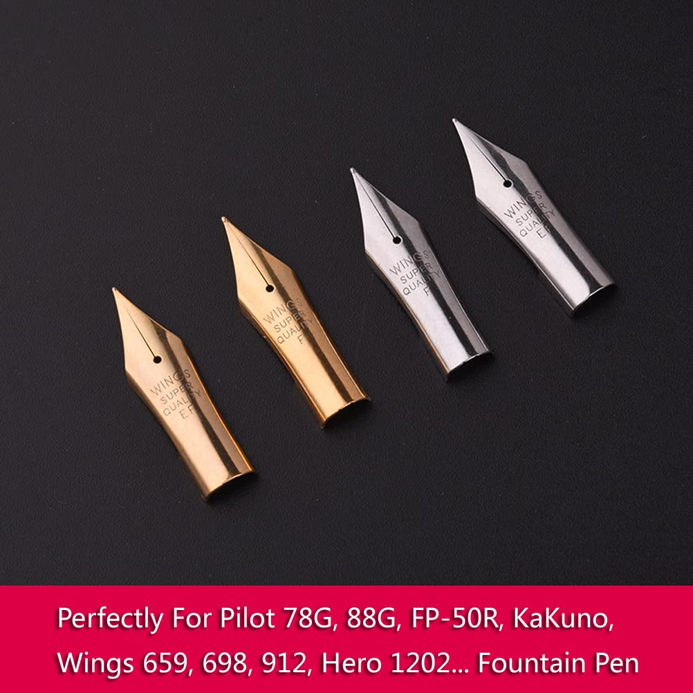 4x Wings Fountain Pen Nibs Replacement Spare Nib Perfectly For Pilot Pen 78G 88G (Gold Fine Nib ...