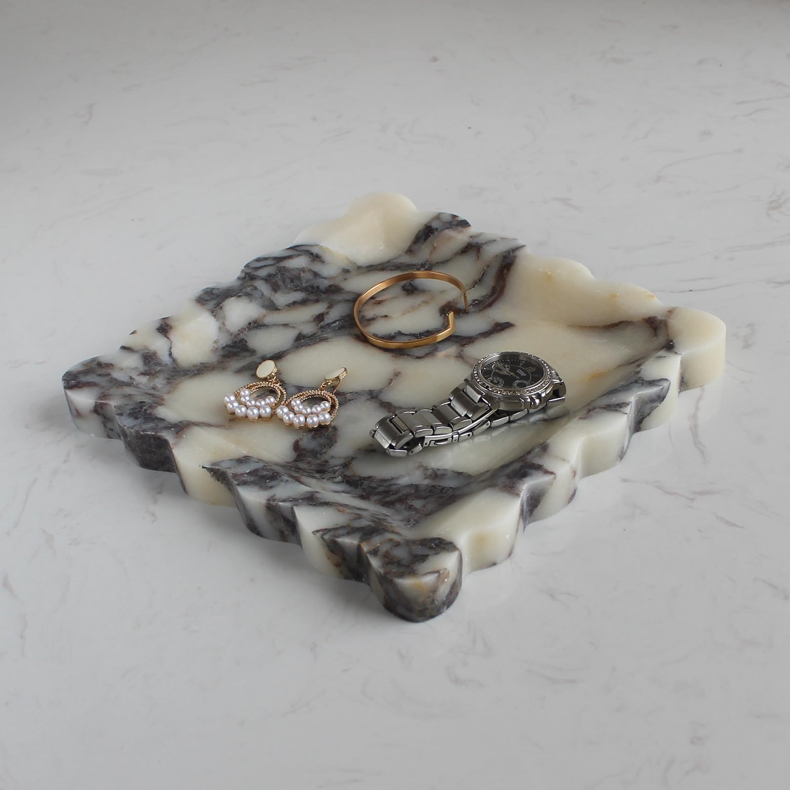 Natural Calacatta Viola Marble Tray with Scalloped Edge, Luxury ...
