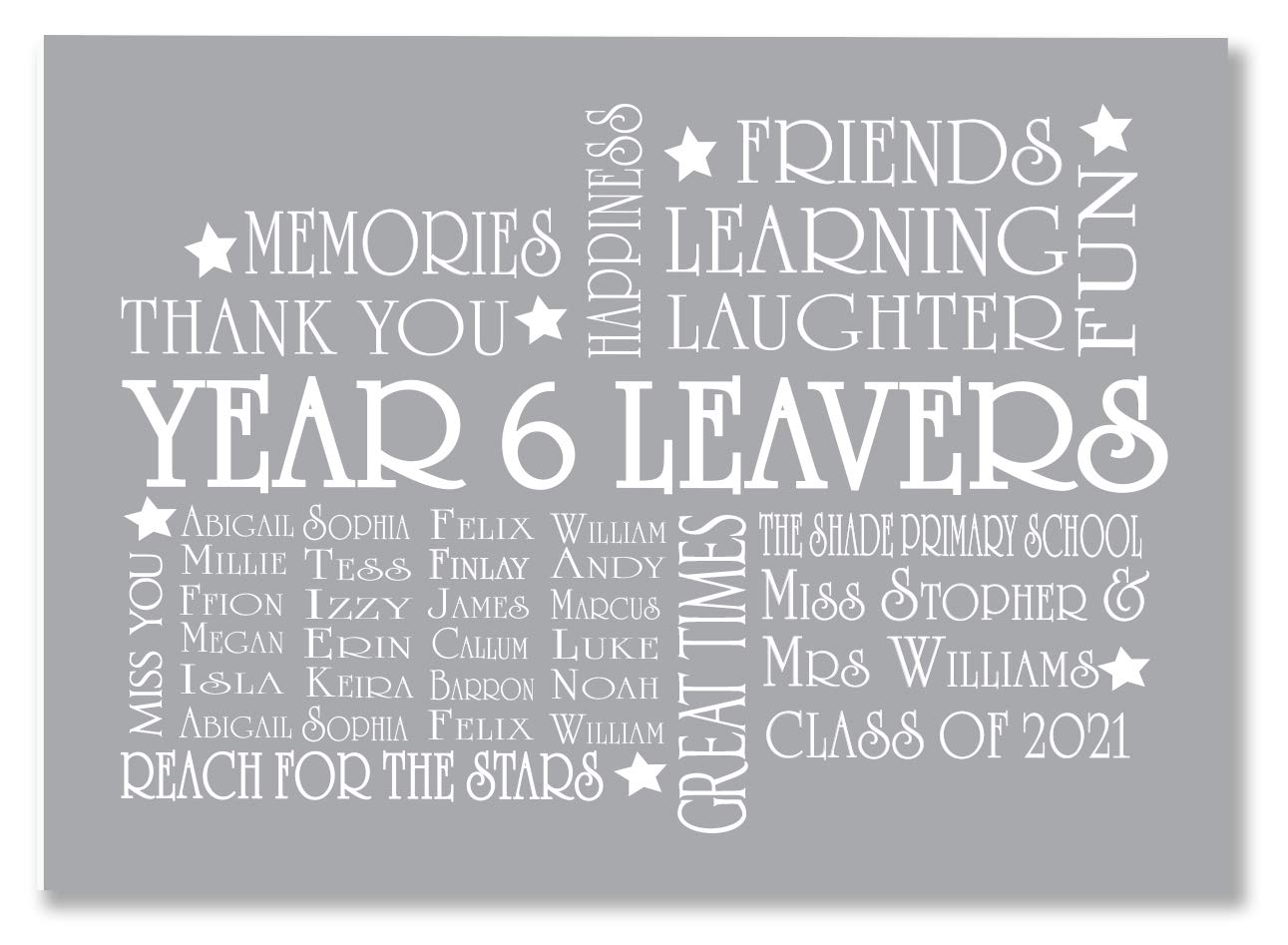 Personalised School Class Year 6 Leavers Reach For The Stars Thank You ...