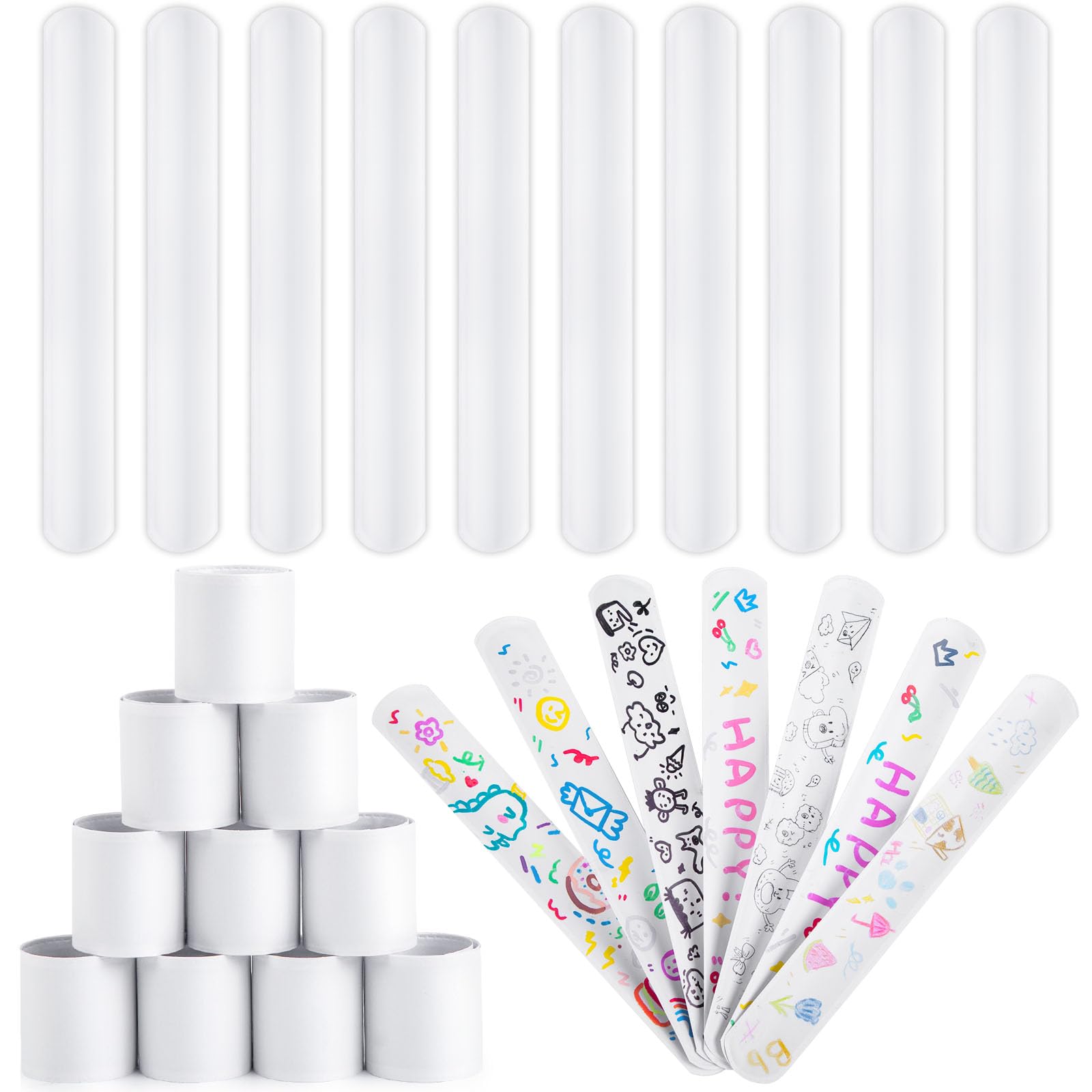 AMOR PRESENT Slap Bracelets Bulk, 64PCS White Slap Bracelets DIY Wrist ...