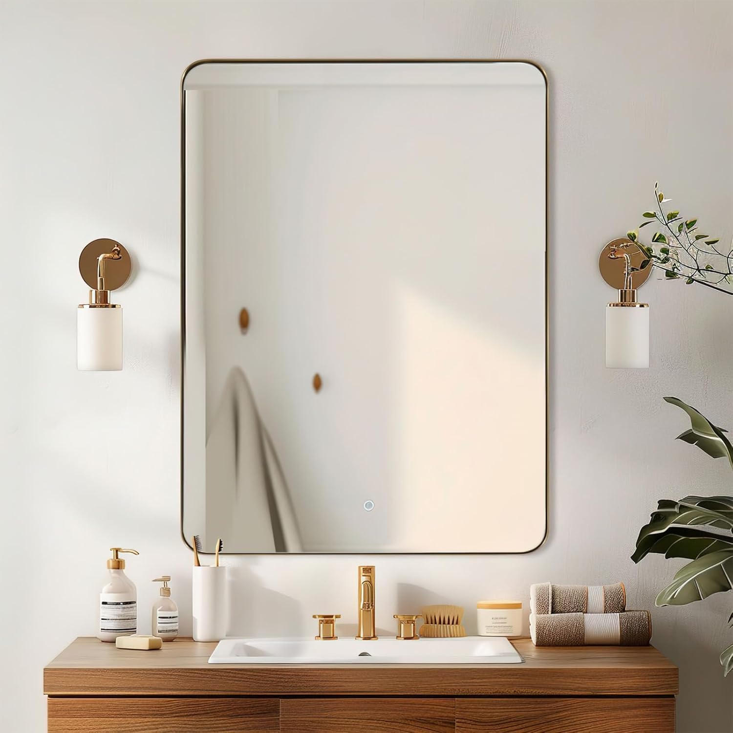 ANDY STAR Gold Bathroom Mirrors for Over Sink, 24x32 Inch Brushed Gold ...