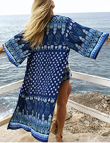 Bsubseach Womens Dark Blue Print Bathing Suit Swimsuit Cover Up ...