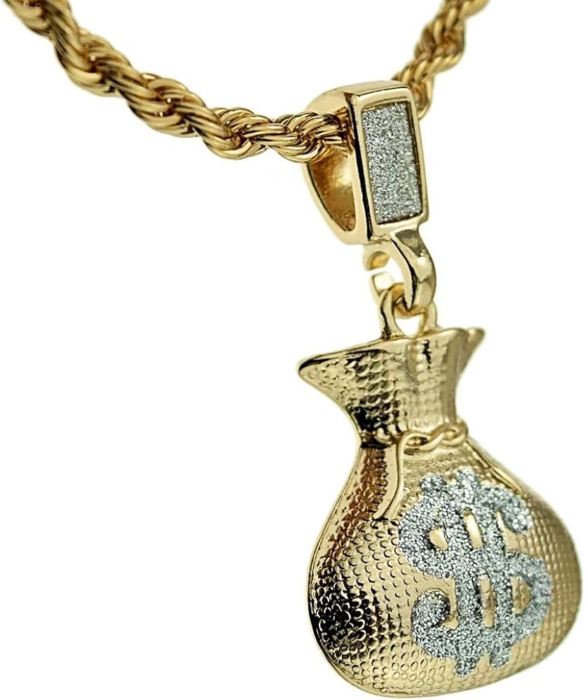 Amazon.com: Bling Cartel Cash Money Bag Sand Blast Pendant Dollar Sign ...