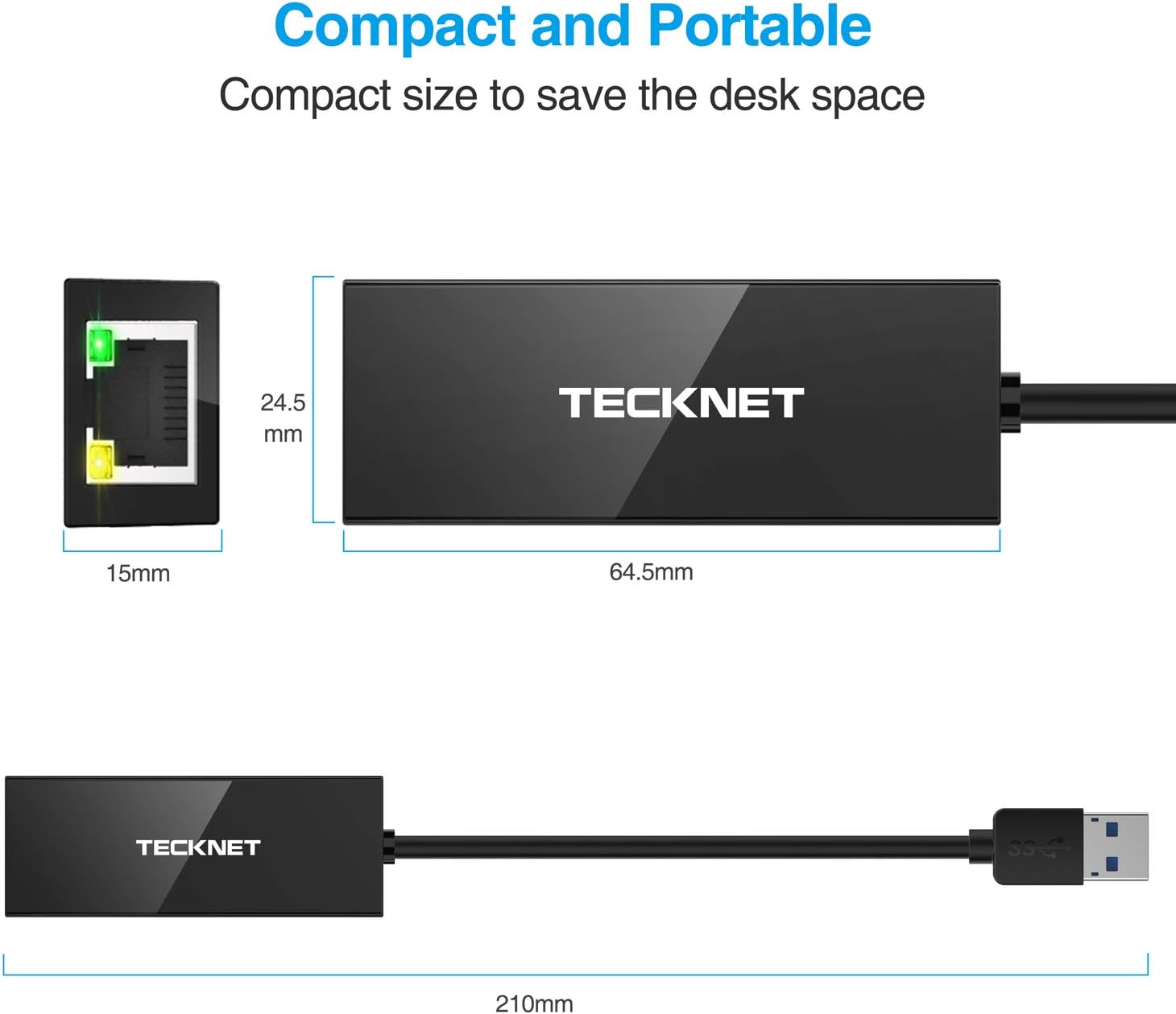 TECKNET USB Network Adapter, USB 3.0 to 10/100/1000Mbps Network LAN ...