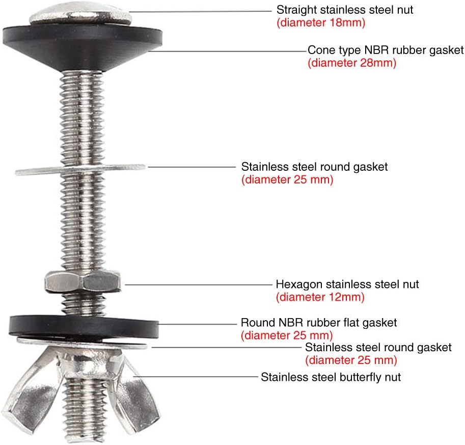 Cistern to WC Pan Bolt Through Kit, 2 pcs Unassembled Cistern Bolts ...