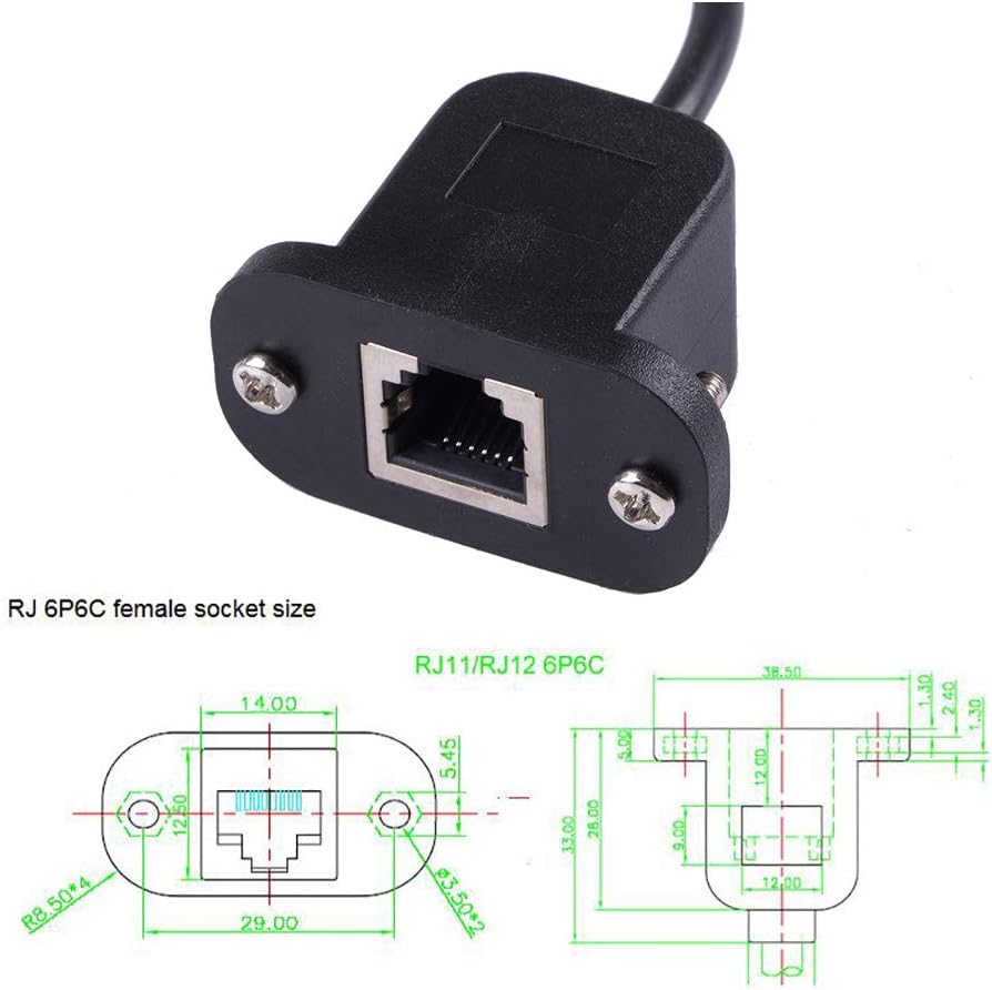 RJ11 6P4C Female to DP 4P Male Telephone Panel Mount Lan Network ...