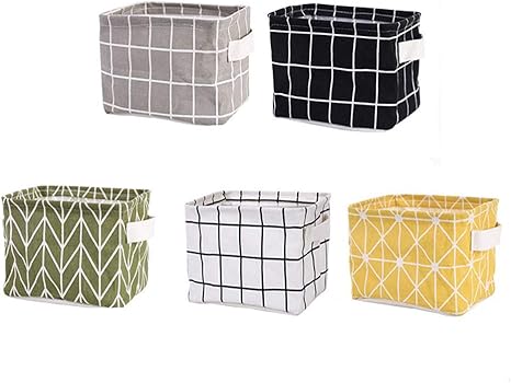 Toyvian Lot de 5 paniers de rangement en coton et lin rectangulaires en ...