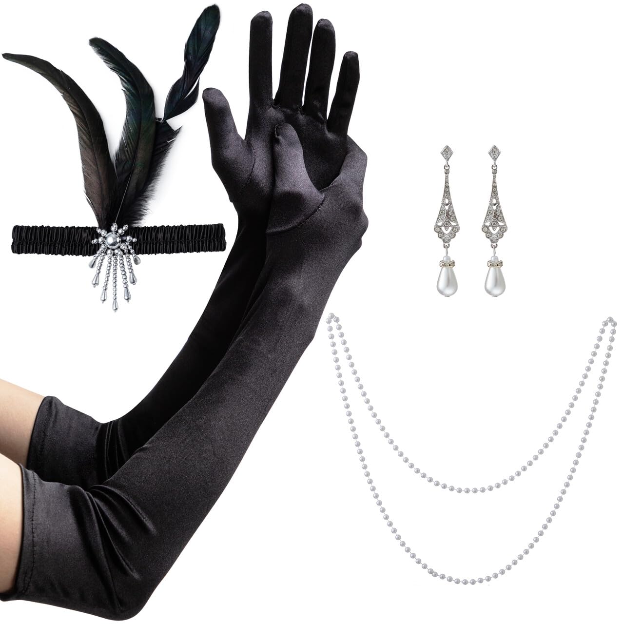 Spooktacular Creations Flapper Accessories Set with Headband, Satin ...