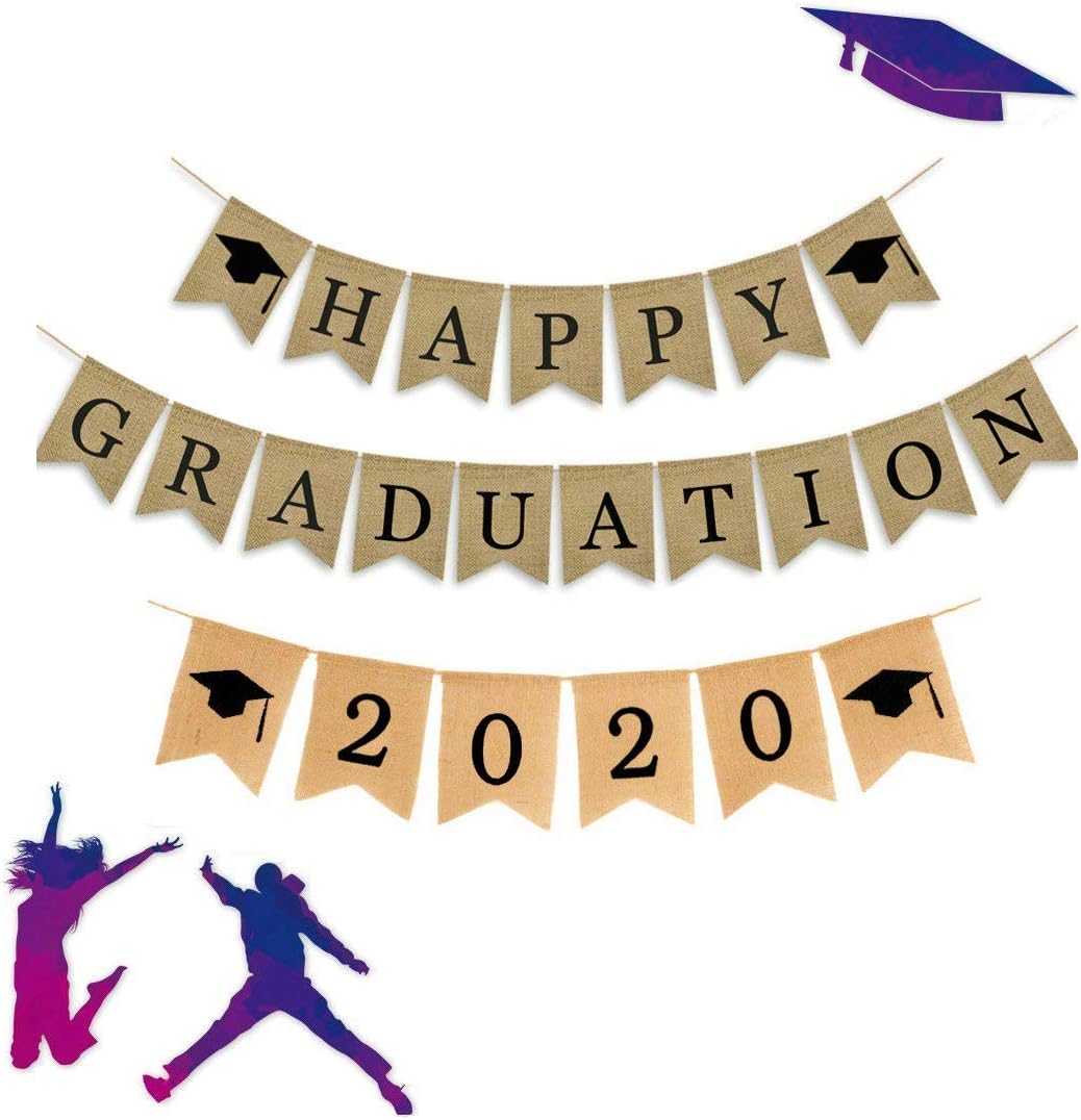 JUNICON Happy Graduation 2020 Burlap Banner, Rustic Vintage Burlap ...