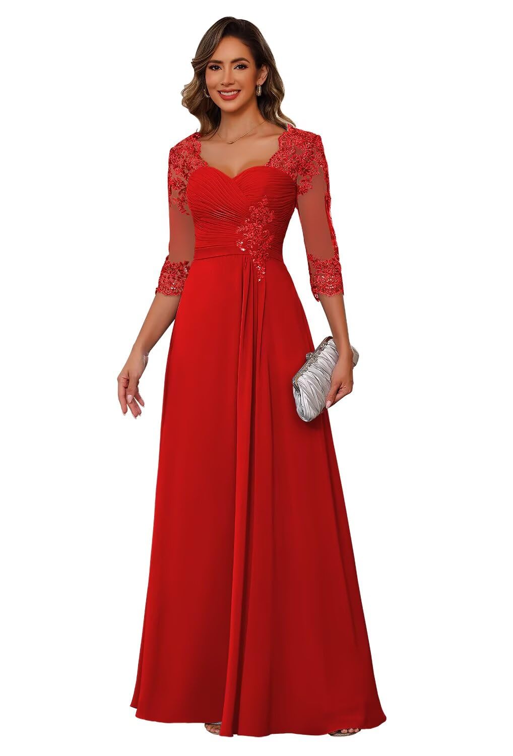 Miao Duo Women's Long Lace Applique Long Lace 3/4 Sleeves Evening ...