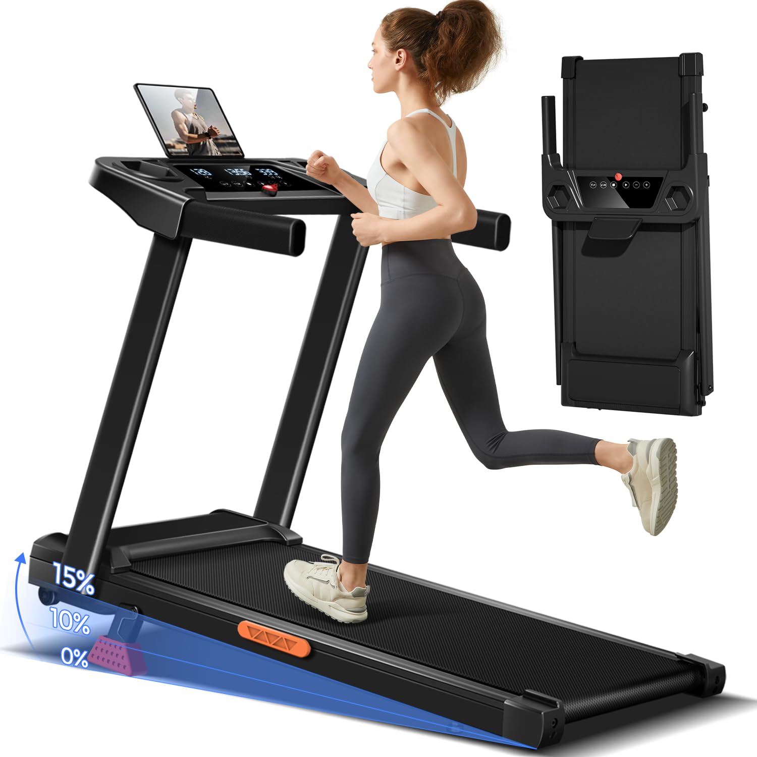 3-in-1 Treadmill with 15% Incline, Portable Treadmills for Home with ...