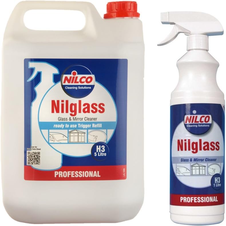 Nilco Nilglass Professional H3 Glass & Mirror Cleaner 1 Litre Spray + 5 ...