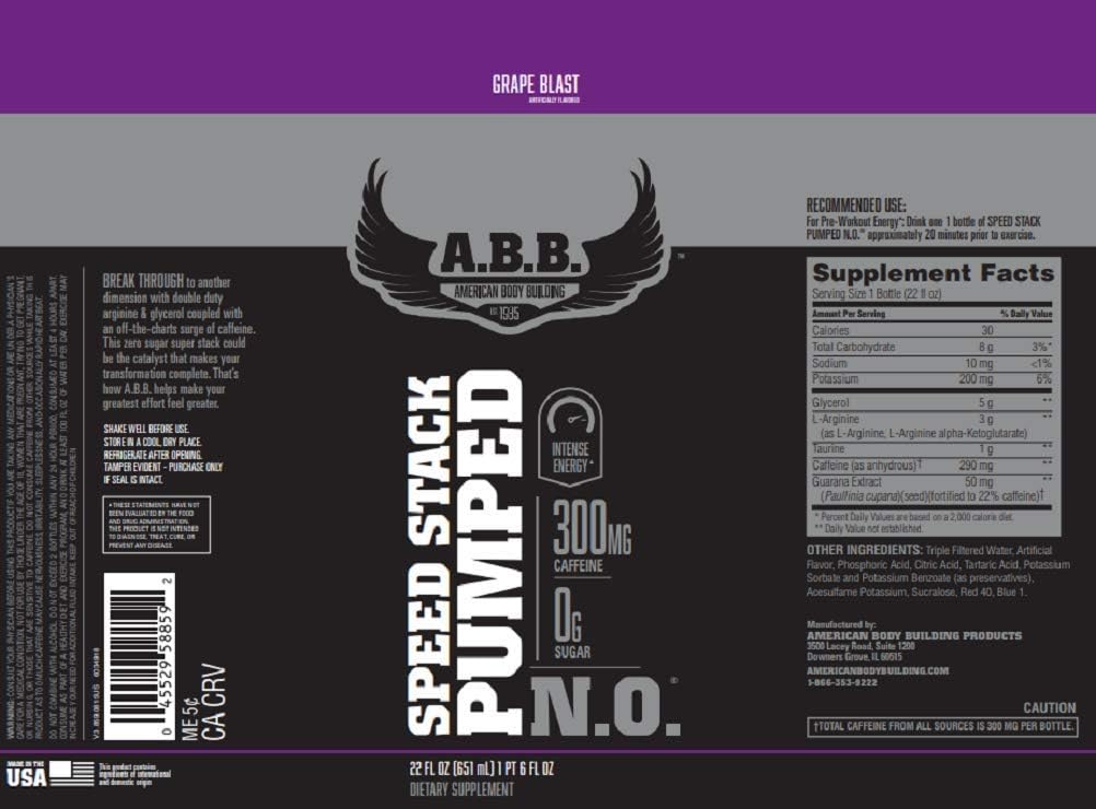 ABB Speed Stack Pumped N.O. Energy Drink, Pre workout, Nitric Oxide ...