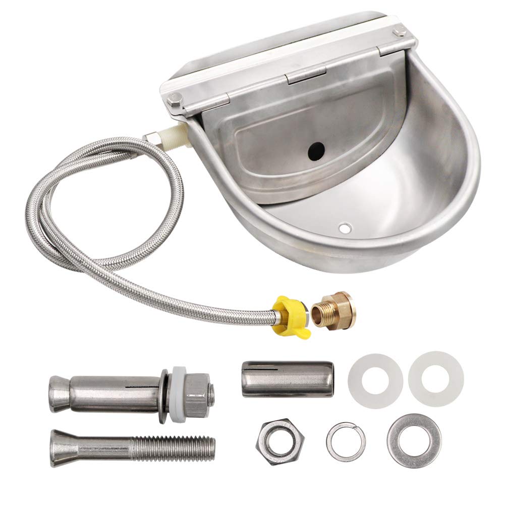 Stainless Steel Waterer Bowl with Drain Plug, Connector, Braided Hose ...