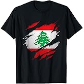 Amazon.com: Proud Lebanese Shirts | Torn Ripped Lebanon Flag T-Shirt ...