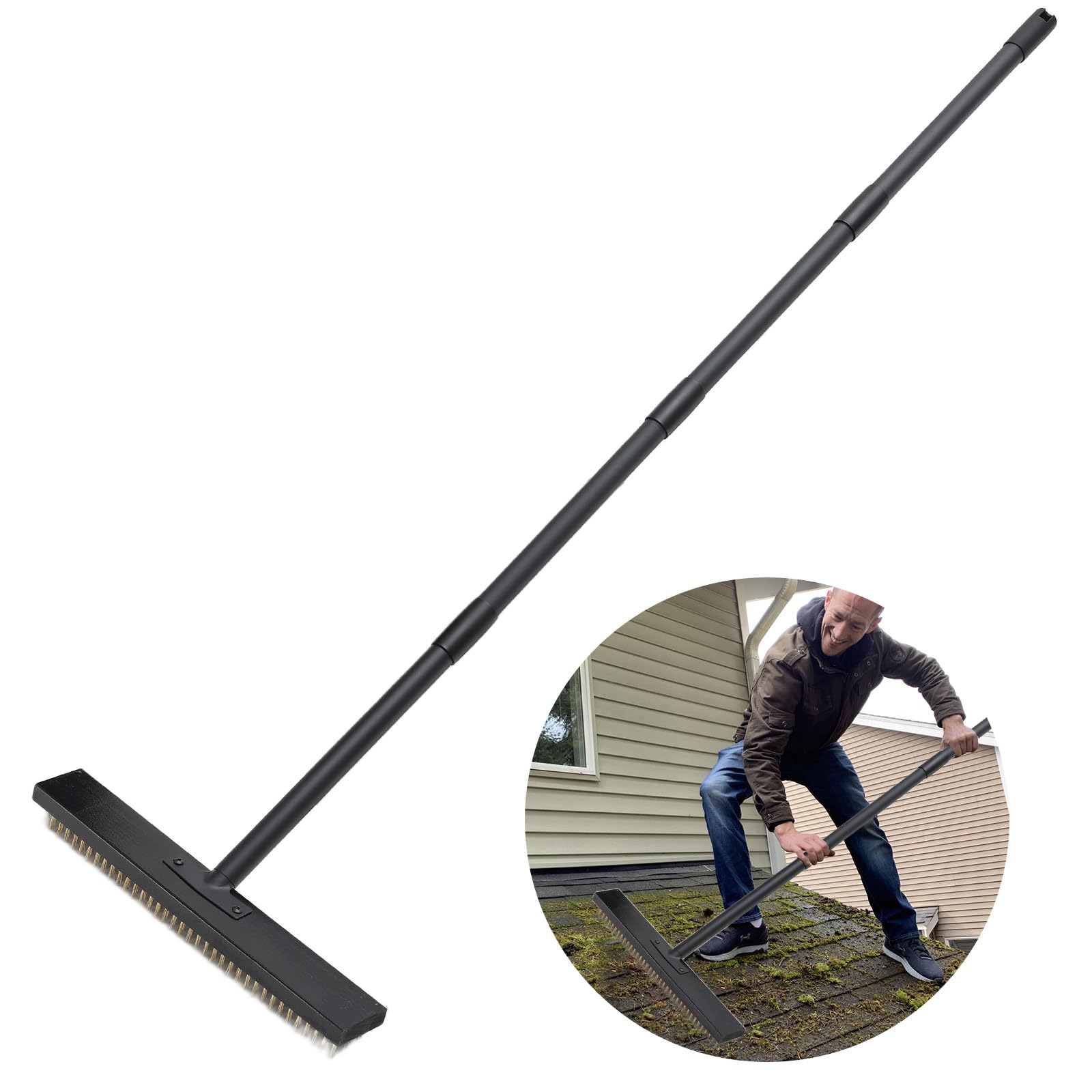 Wire Brush Deck Broom Concrete Brush with 72.4in Long Adjustable Handle ...