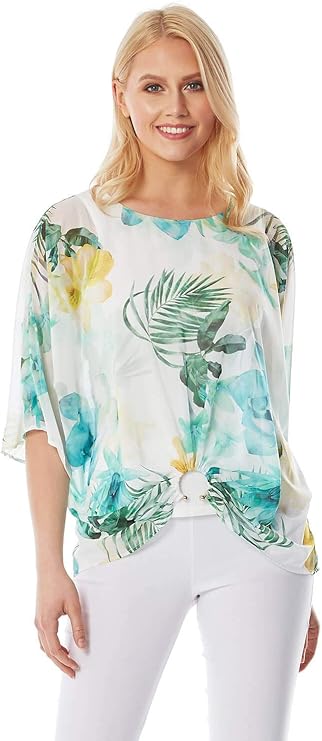 Roman Originals Women Tropical Print Ring Detail Top - Ladies Spring ...
