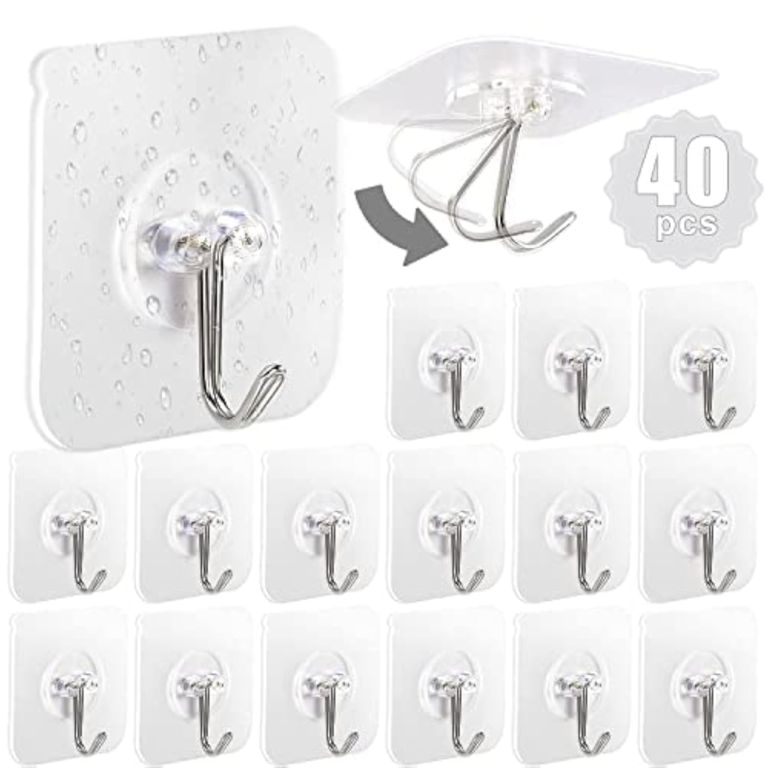 AROIC Adhesive Hooks for Hanging, 40 Packs Hook Heavy Duty Self ...
