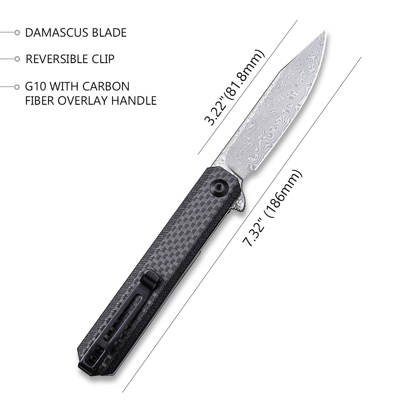 CIVIVI Chronic Damascus Pocket Knife - Outdoor Damascus Steel Hunting ...