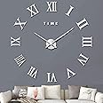 Amazon.com: VANGOLD Large 3D DIY Wall Clock Roman Numerals Clock Frameless Mirror Surface Wall ...