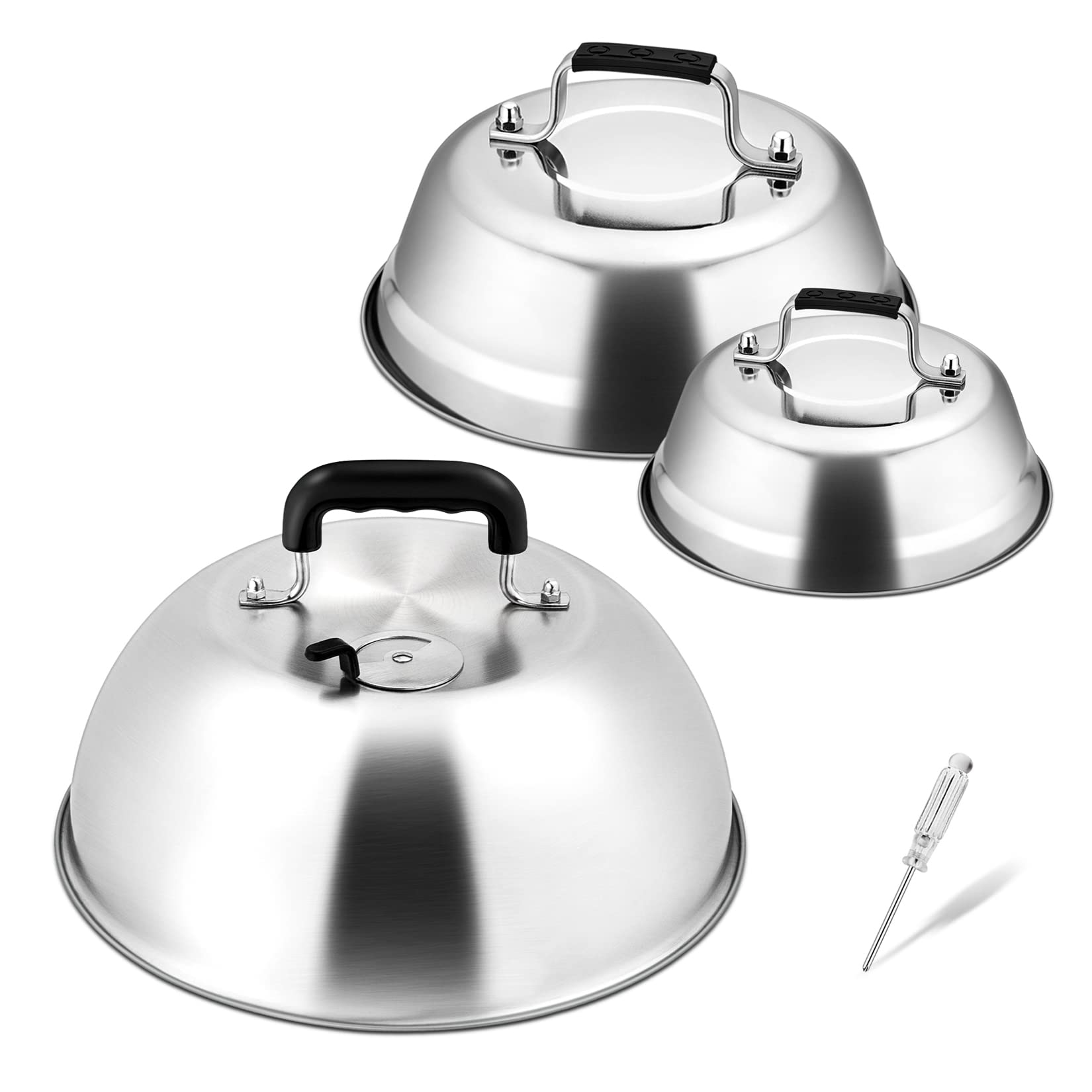 Cheese Melting Dome Set of 3, Joyfair Griddle Basting Covers, Stainless ...