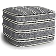 Amazon.com: SIMPLIHOME Corrie Boho Square Woven Outdoor/ Indoor Pouf in Navy and White Recycled ...