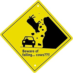 Amazon.com : Humor Beware of Falling Cows Novelty Sign Vinyl Sticker ...