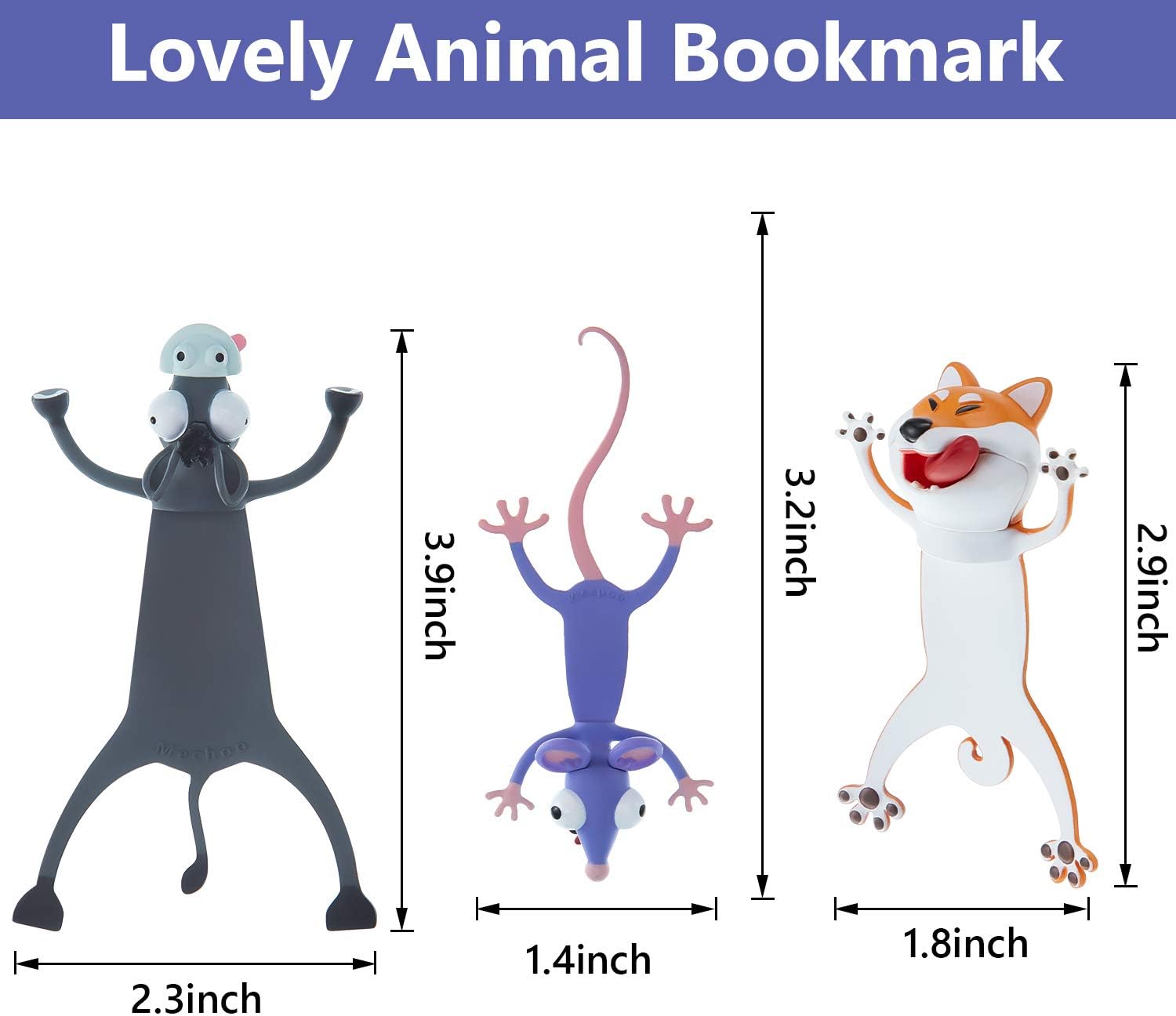 3 Pieces 3D Cartoon Animal Bookmark Funny Animals Reading Bookmark Cute ...