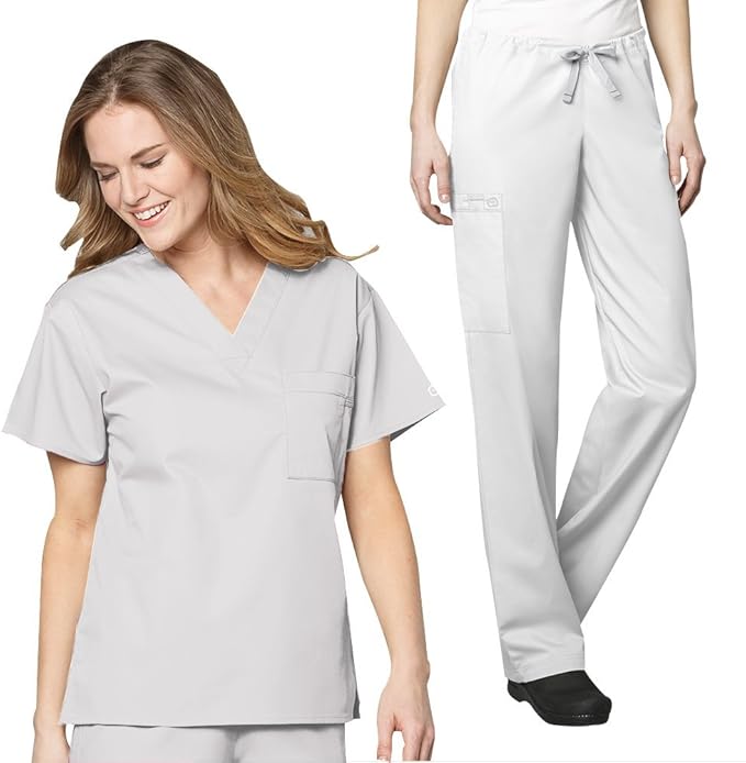 WonderWink WonderWORK Unisex V-Neck Scrub Top 100 & Drawstring Cargo ...
