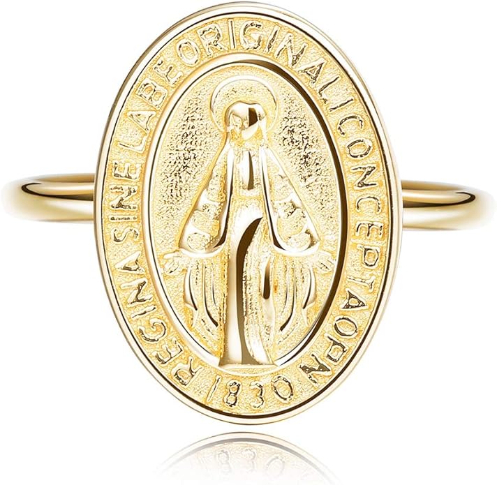 Sllaiss 925 Sterling Silver Ring Virgin Mary 18K Gold Plated Adjustable ...
