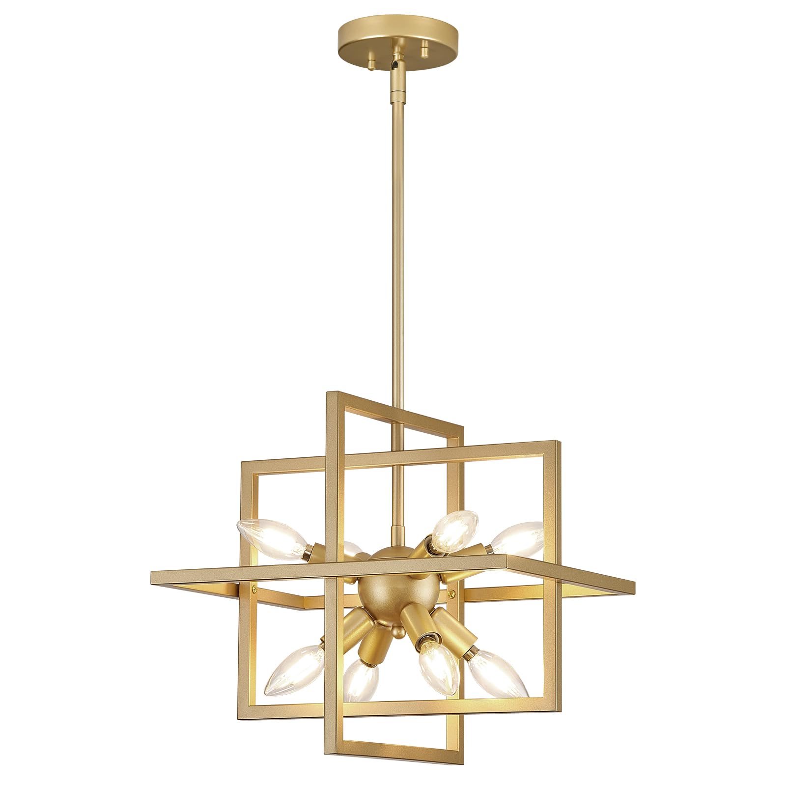 Yiisem Modern Small Square Gold Chandeliers 8-Light Geometric Pendant ...
