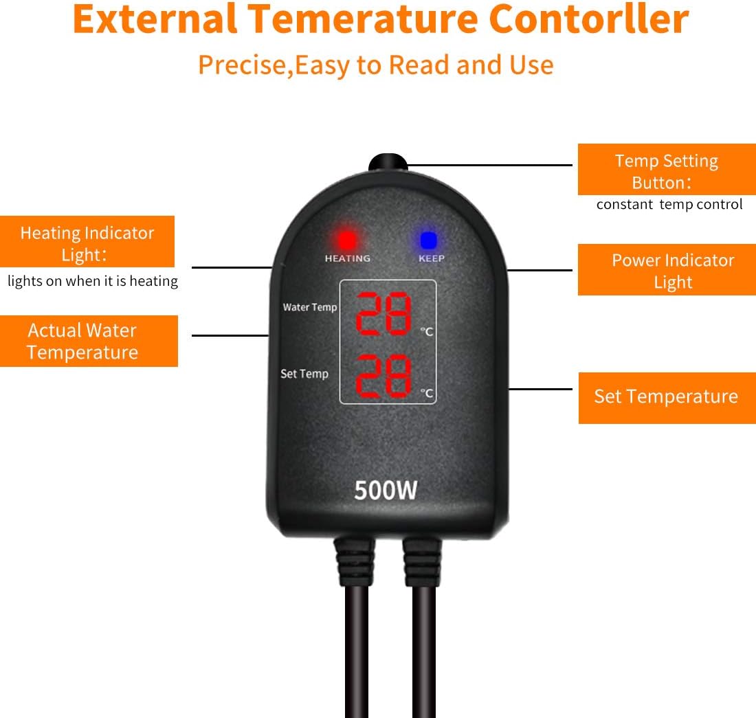 SZELAM Aquarium Heater 500W with External LED Digital Temperature ...