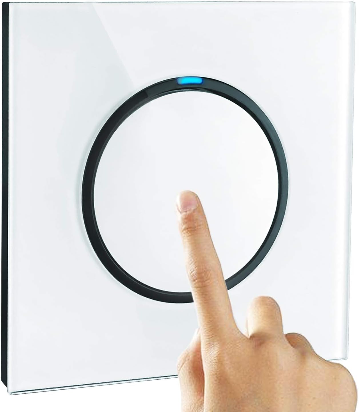 Light Switch White Single Button Switch, Tempered Glass Panel with LED ...
