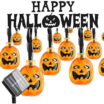 Amazon.com : Halloween Solar String Lights - Glowing Orange Jack O ...
