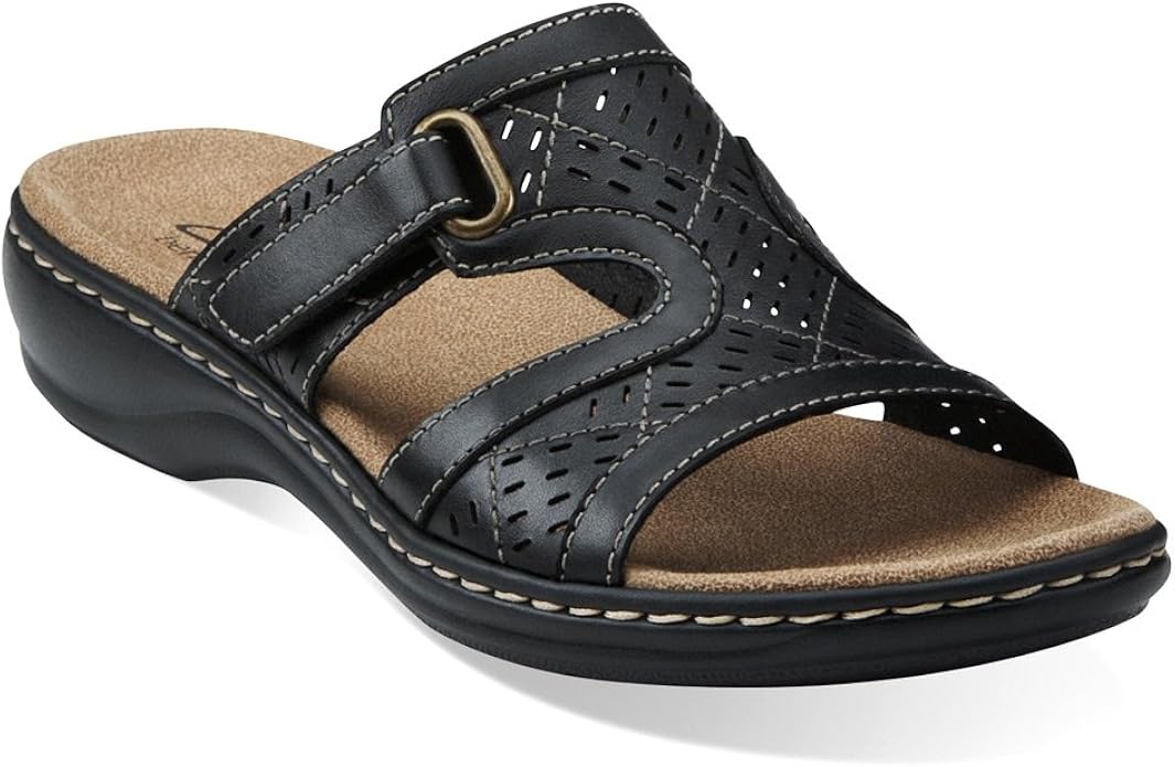 Amazon.com | CLARKS Women's, Leisa Sugar Slide Sandals BLACK 12 M | Slides