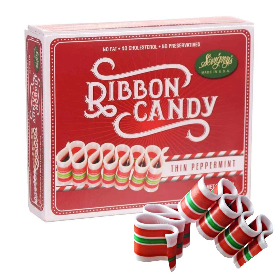 Amazon.com : Sevigny's Thin Peppermint Ribbon Candy Old-Fashioned Christmas Classic Candy - Red ...
