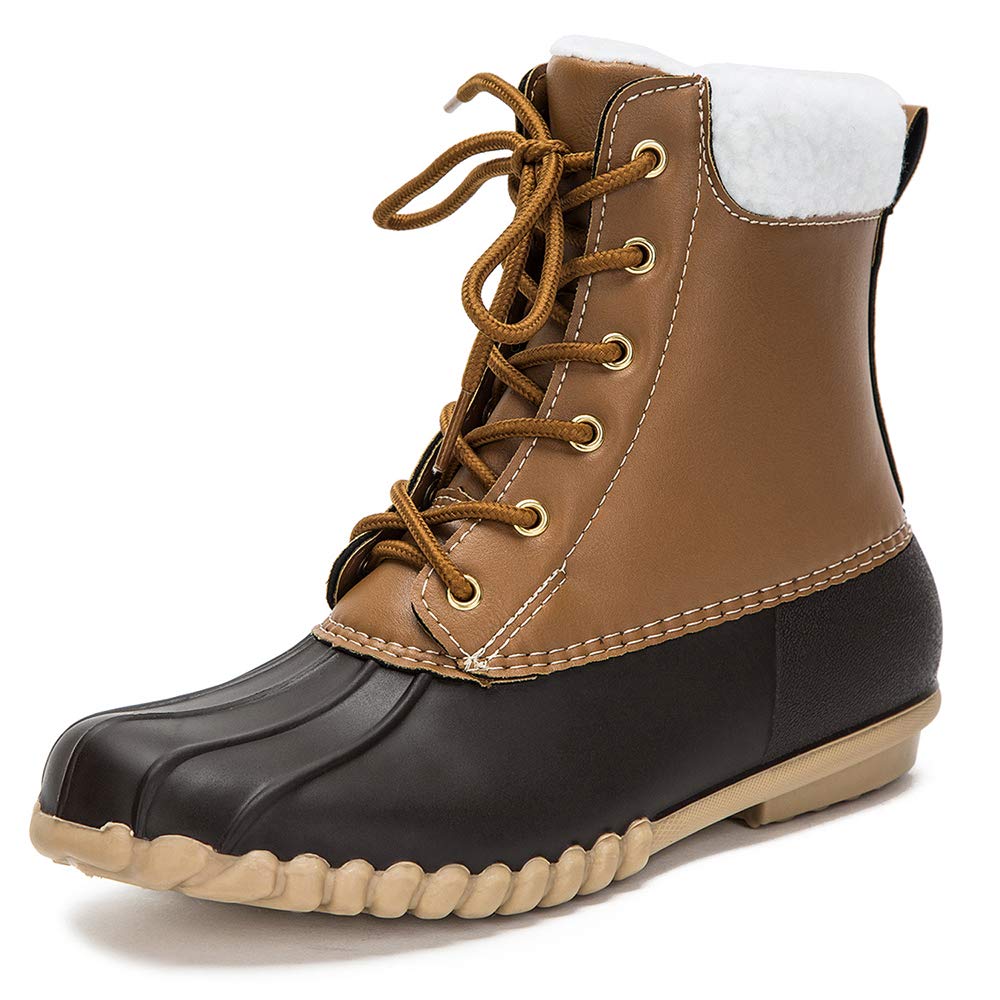 DKSUKO Women's Lace UP Two-Tone Snow Rain Duck Boots (10 B(M) US, Brown)