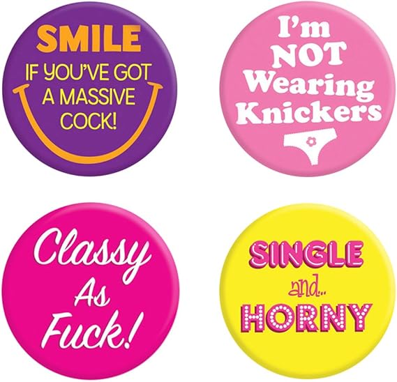 Funny 38mm Rude Badges 4 Pack - For the Ladies!: Amazon.co.uk: Clothing