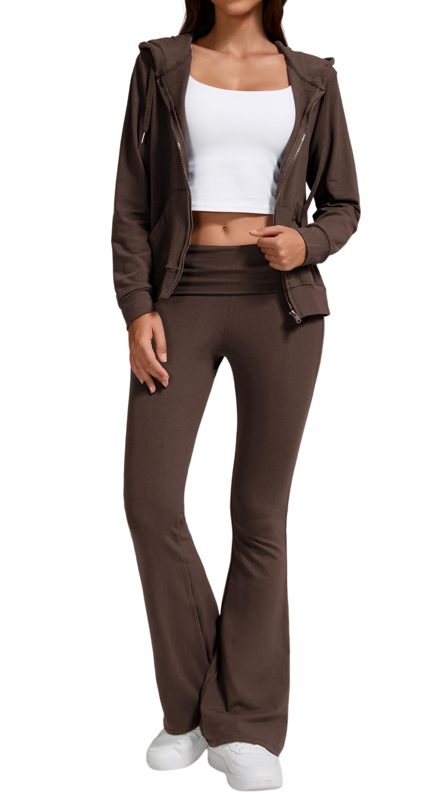 YETOWA Women's 2-Piece Lounge Outfit-Lightweight Zip-Up Hoodie with ...