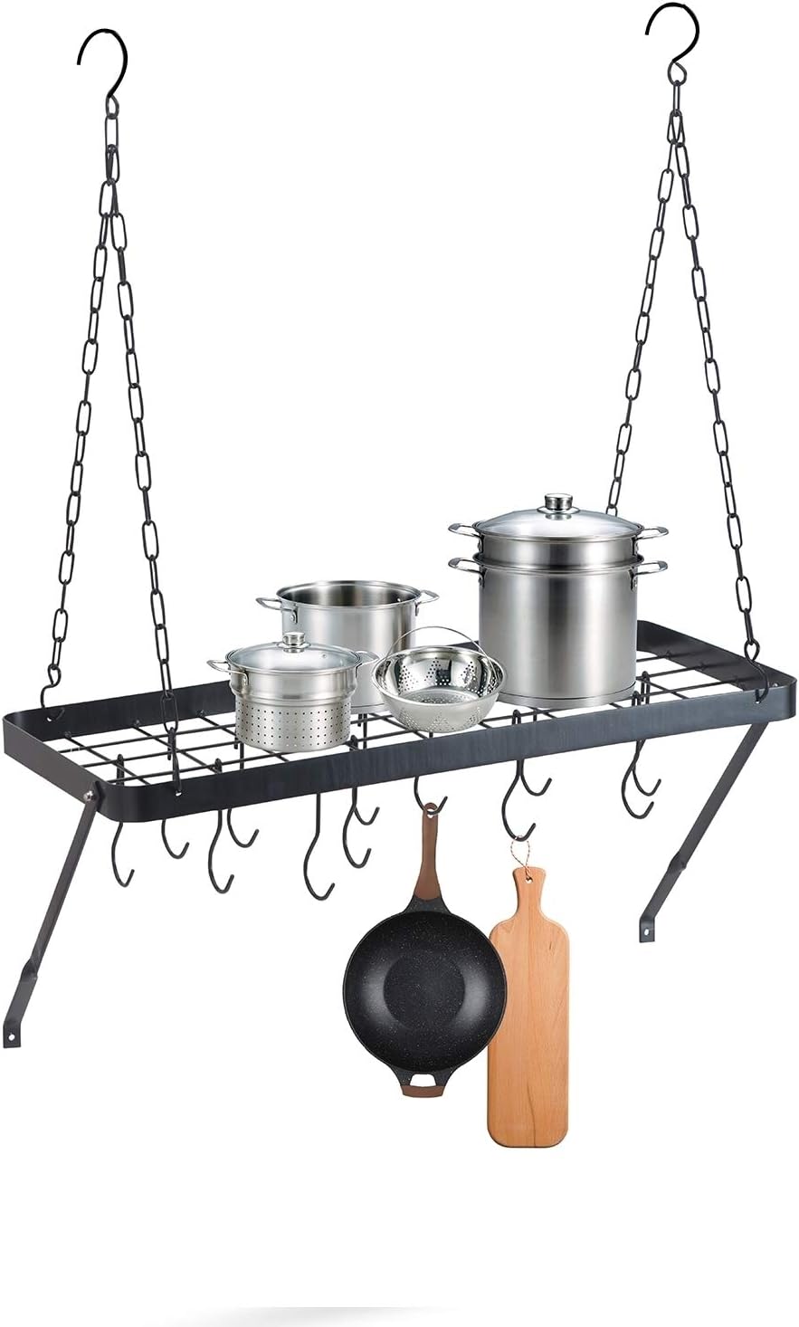 Amazon.com: Wall Mounted Pots and Pans Rack. Pot Holders Wall Shelves ...