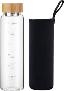 Amazon.com: sunkey Glass Water Bottle 32 oz Wide Mouth with Sleeve ...