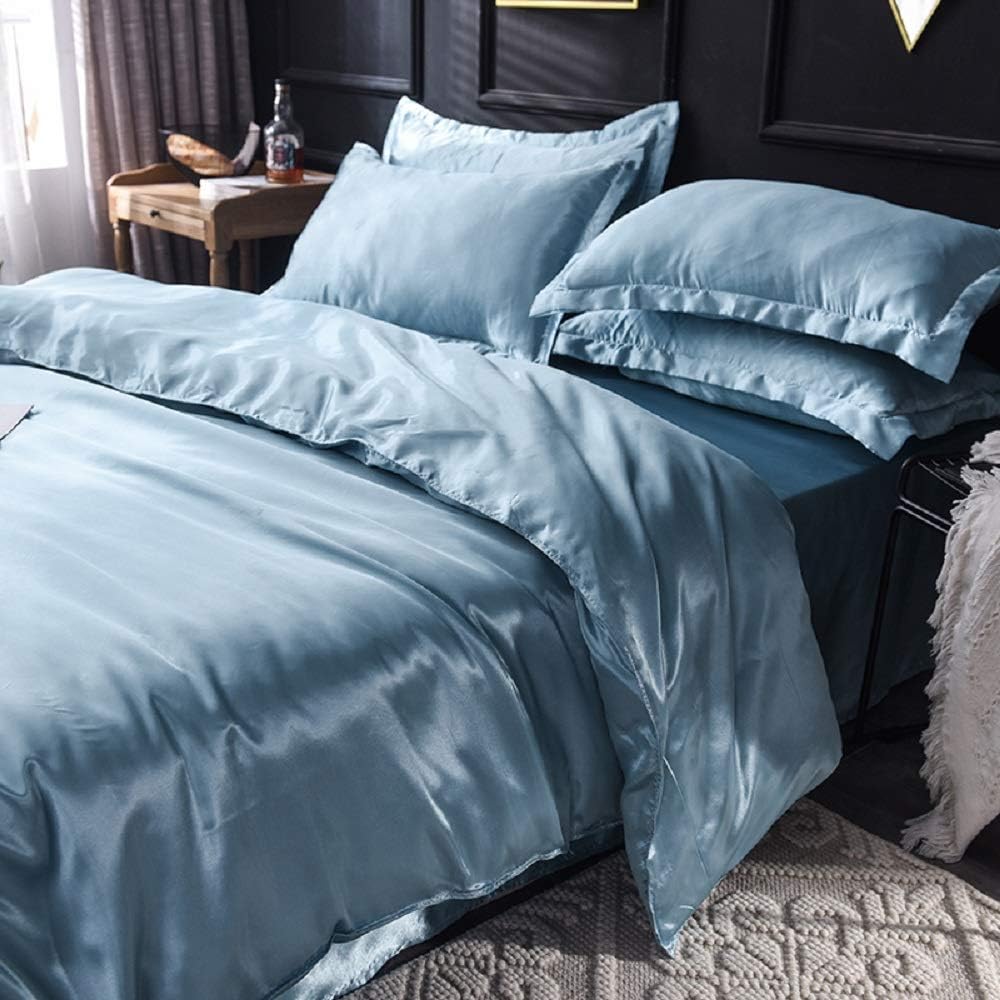 Lanqinglv Satin-Bettbezug 200x200 für Doppelbett Seide Blau Luxus ...